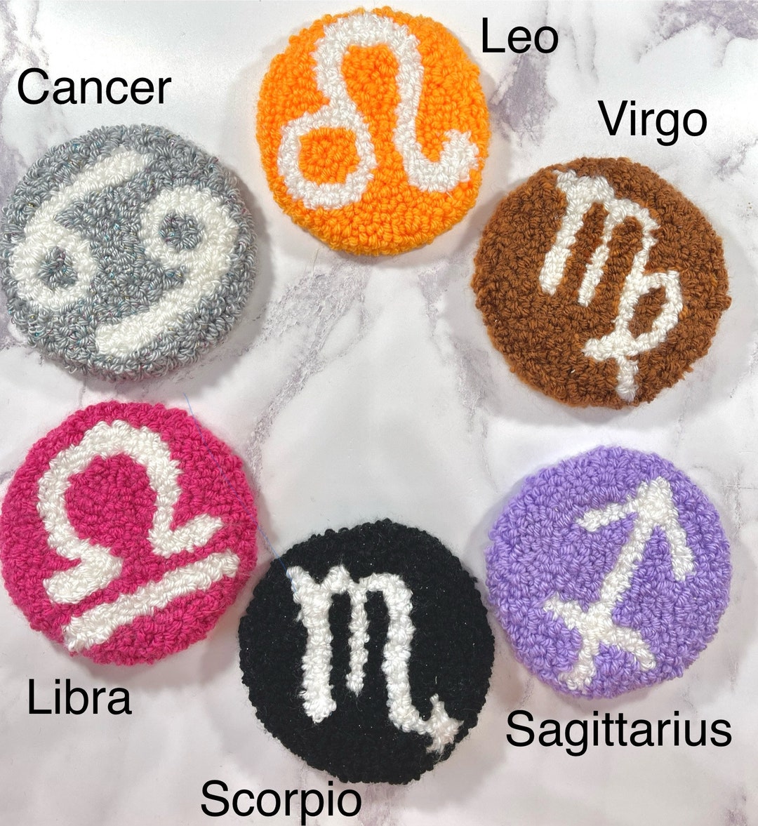 Handcrafted Zodiac Punch Needle Drink Coaster,personalized Astrology ...