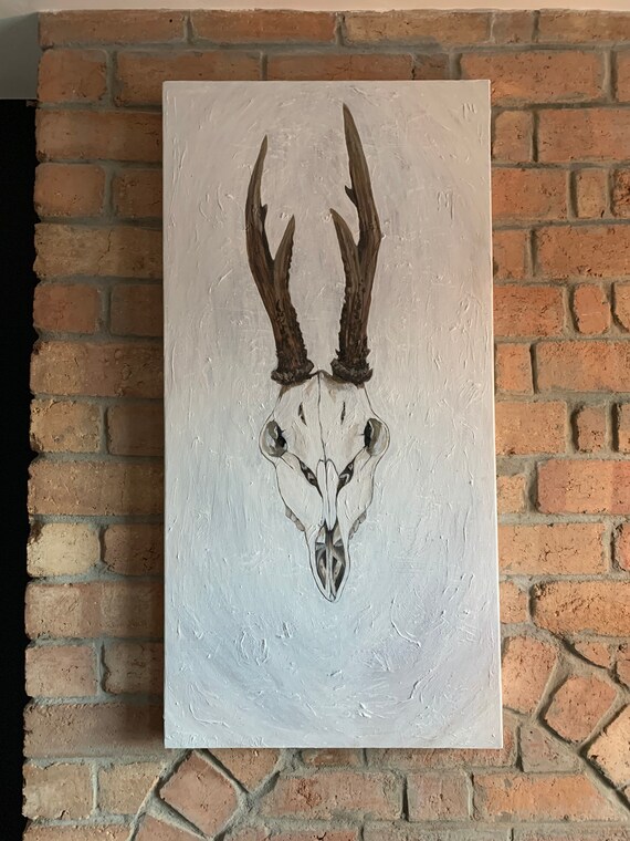 Deer Skull Acrylic Painting on Canvas by Emily Johnson | Etsy