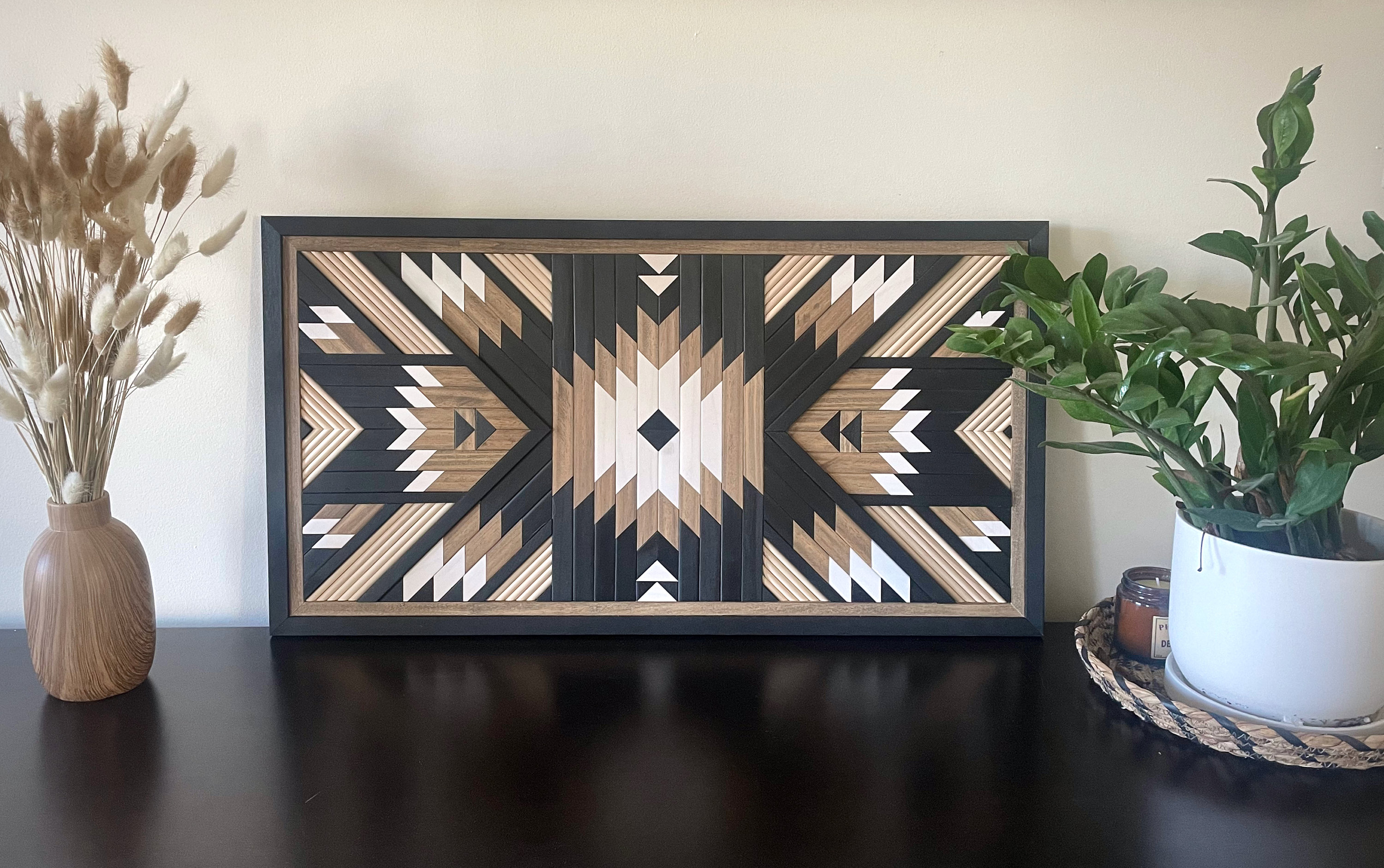 Nala Aztec Wooden Wall Mosaic Geometric Wood Wall Art Bold Modern ...