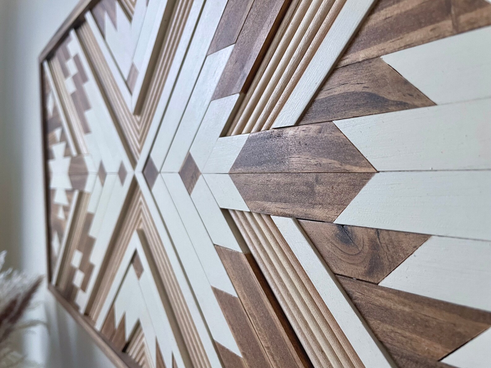 Paige Aztec Wood Wall Art Geometric Wooden Mosaic Modern - Etsy