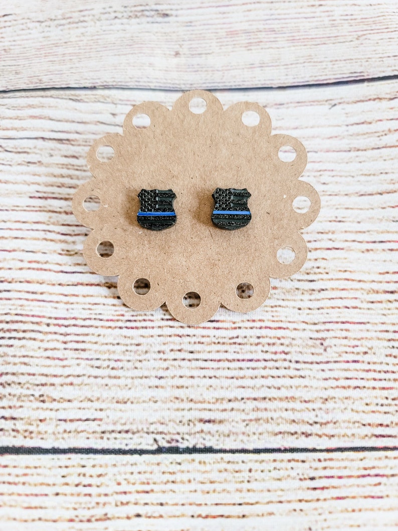 Thin Blue Line/ Police Badge Acrylic Stud Earrings - Etsy