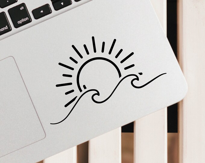 Wave Sticker, Ocean Sea Wave Hand Drawn Blue Laptop Vinyl Cute ...