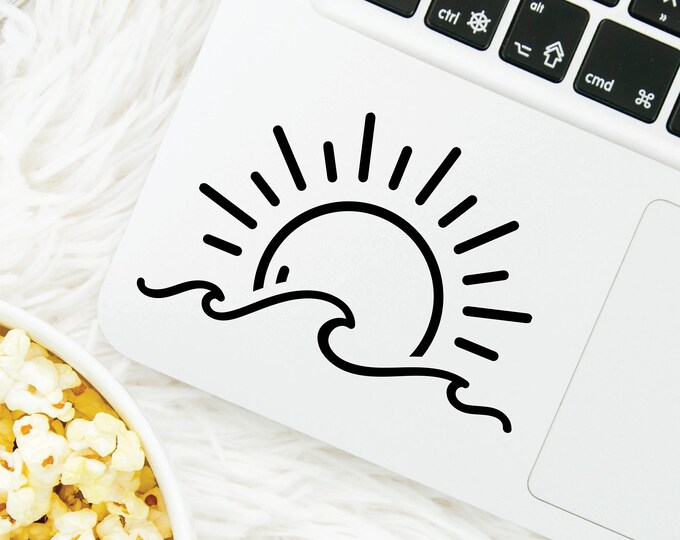Wave Sticker, Ocean Sea Wave Hand Drawn Blue Laptop Vinyl Cute ...