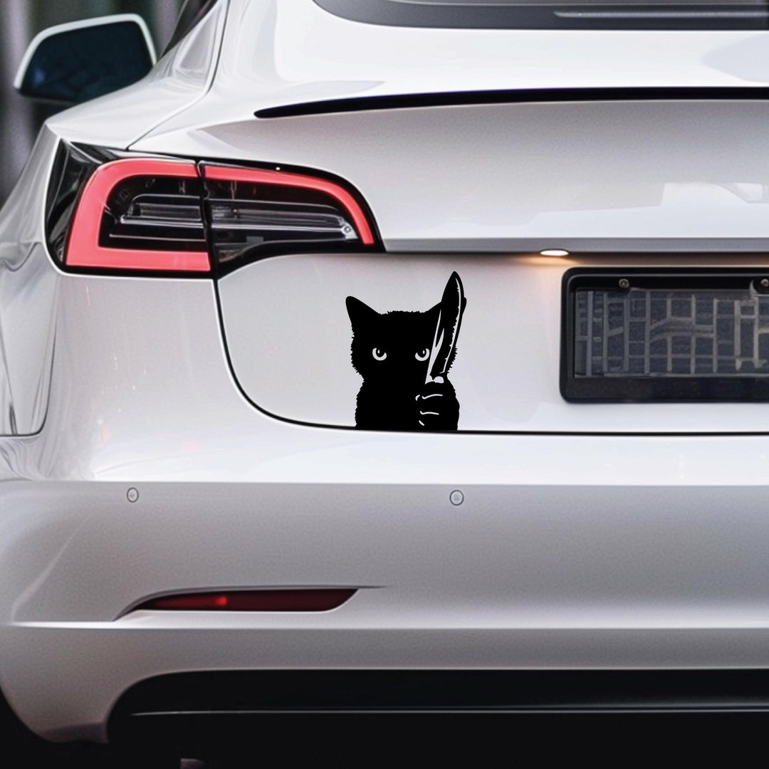 Peeking Cat Holding a Knife Decal, Peeking Cat Stickers, Cat Stickers ...