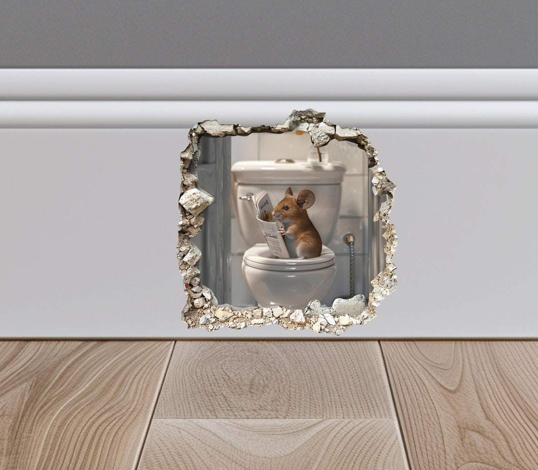 Mouse Sitting on Toilet in Mouse Hole Decal, Mouse Reading in Mouse ...