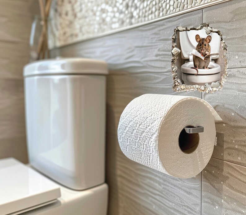 Mouse Sitting on Toilet in Mouse Hole Decal, Mouse Reading in Mouse ...
