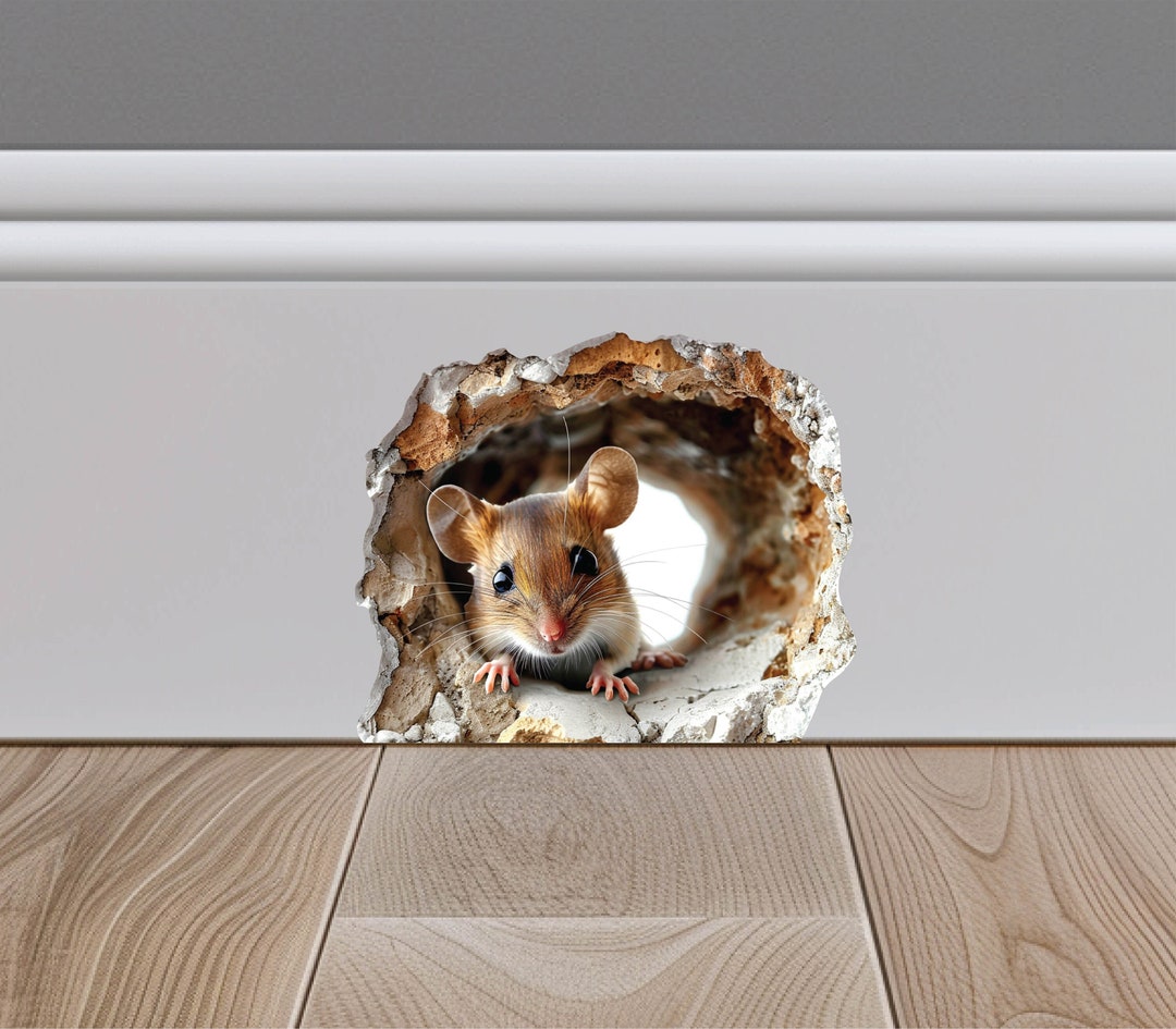 Mouse in Mouse Hole Decal, Mouse Hole 3D Wall Sticker, Realistic Mouse ...