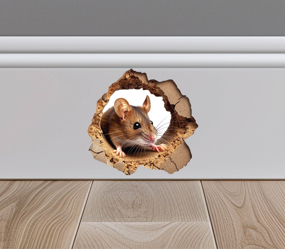 Mouse in Mouse Hole Decal, Mouse Hole 3D Wall Sticker, Realistic Mouse ...