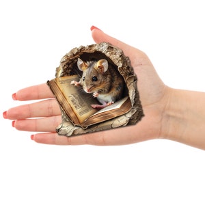 Mouse Reading a Book in Mouse Hole Decal, Mouse Hole 3D Wall Sticker ...