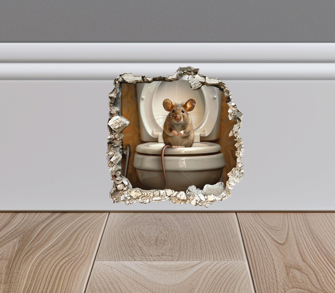 Mouse Sitting on Toilet in Mouse Hole Decal, Mouse Reading in Mouse ...