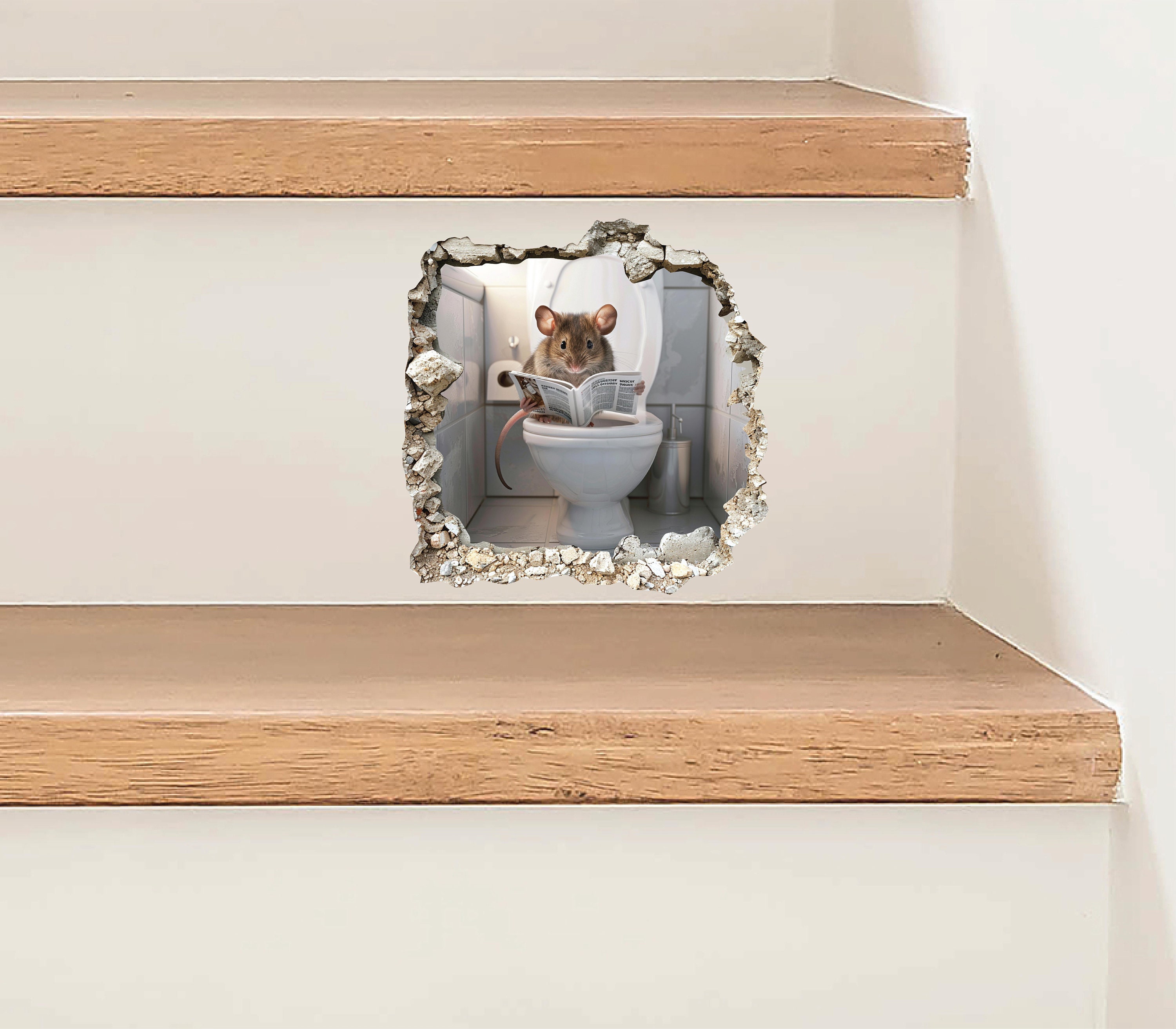 Mouse Sitting on Toilet in Mouse Hole Decal, Mouse Reading in Mouse ...