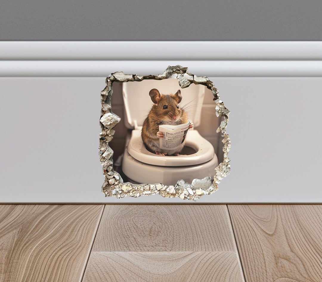 Mouse Sitting on Toilet in Mouse Hole Decal, Mouse Reading in Mouse ...
