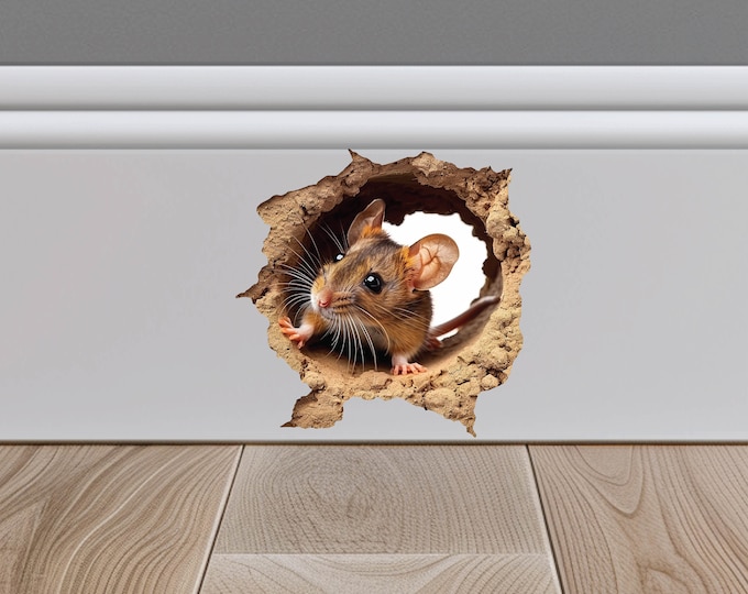 Cute Mouse Hole, Realistic Mouse Hole Sticker, Mouse Peeping Out Hole ...