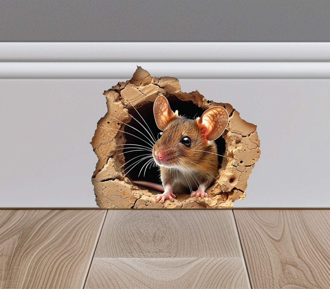 Mouse in Mouse Hole Decal, Mouse Hole 3D Wall Sticker, Realistic Mouse ...