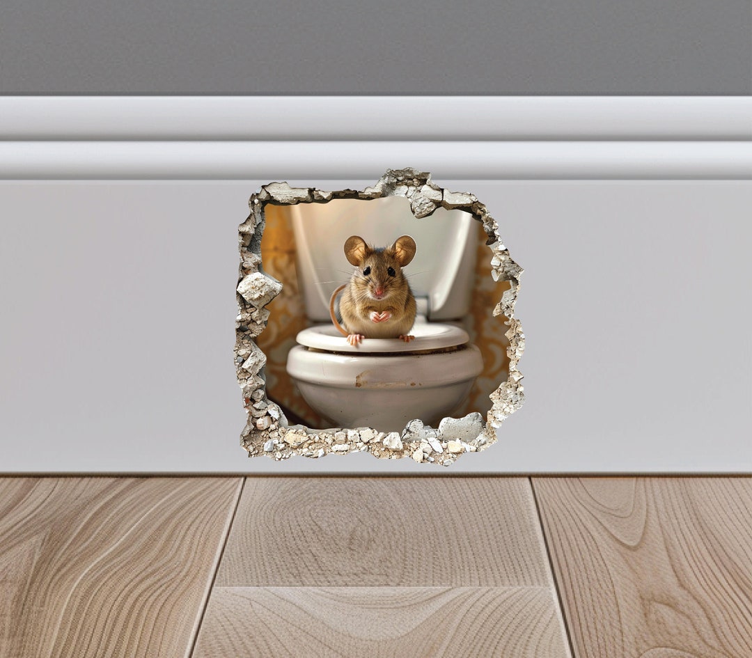 Mouse Sitting on Toilet in Mouse Hole Decal, Mouse Reading in Mouse ...