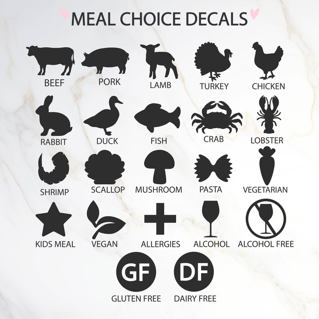 Set of 50 Meal Decal, Meal Stickers, Menu Stickers, Wedding Meal ...