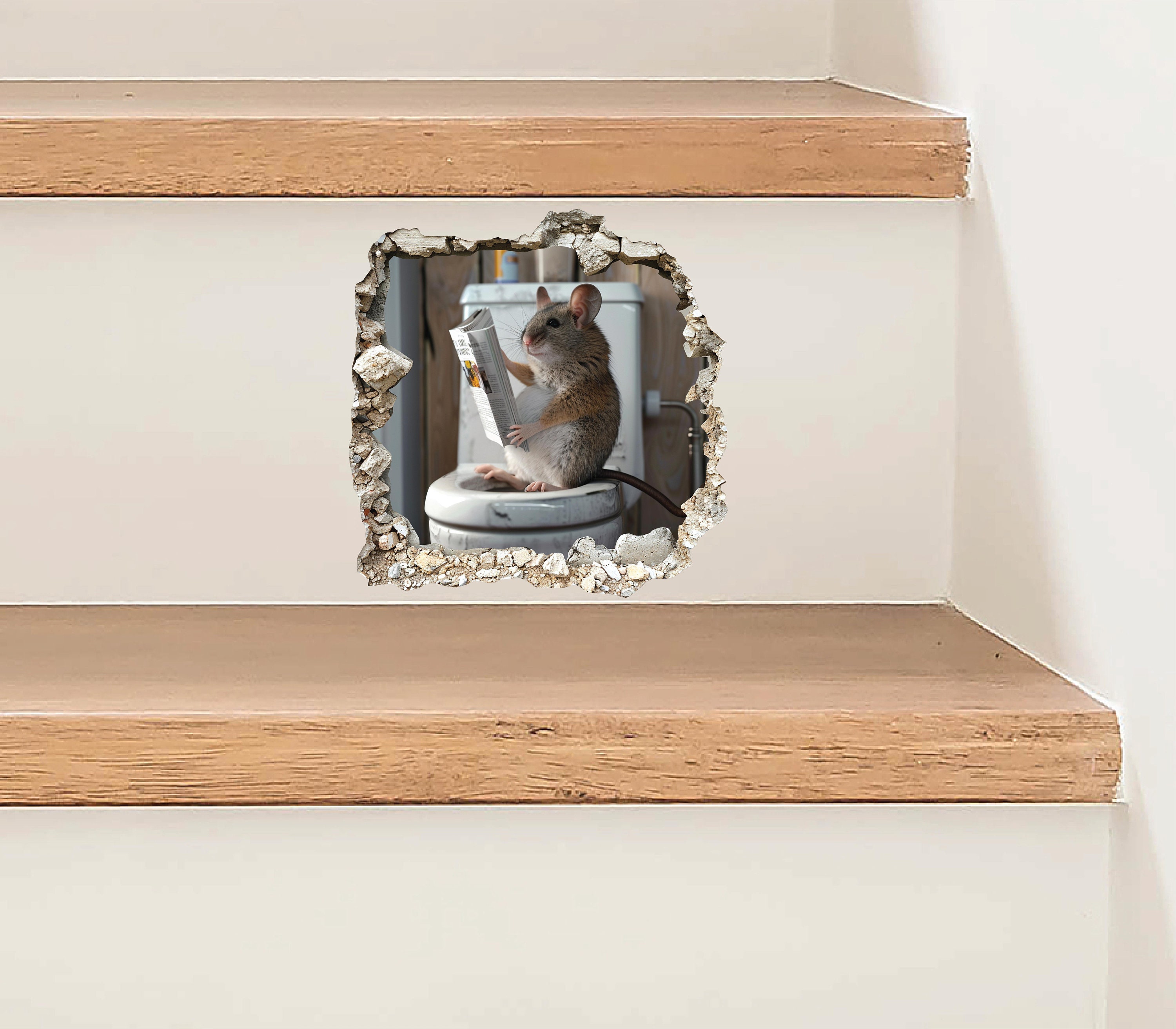 Mouse Sitting on Toilet in Mouse Hole Decal, Mouse Reading in Mouse ...