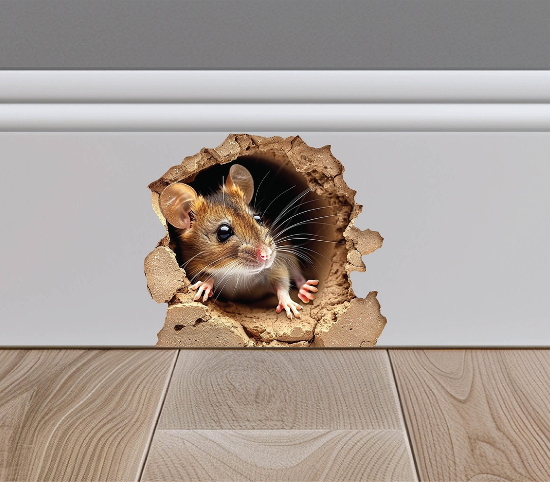 Mouse in Mouse Hole Decal, Mouse Hole 3D Wall Sticker, Realistic Mouse ...