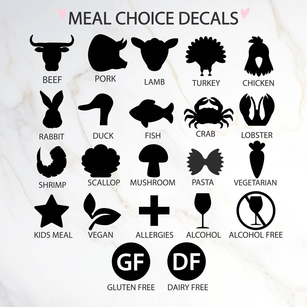 Set of 50 Meal Decal, Meal Stickers, Menu Stickers, Wedding Meal ...