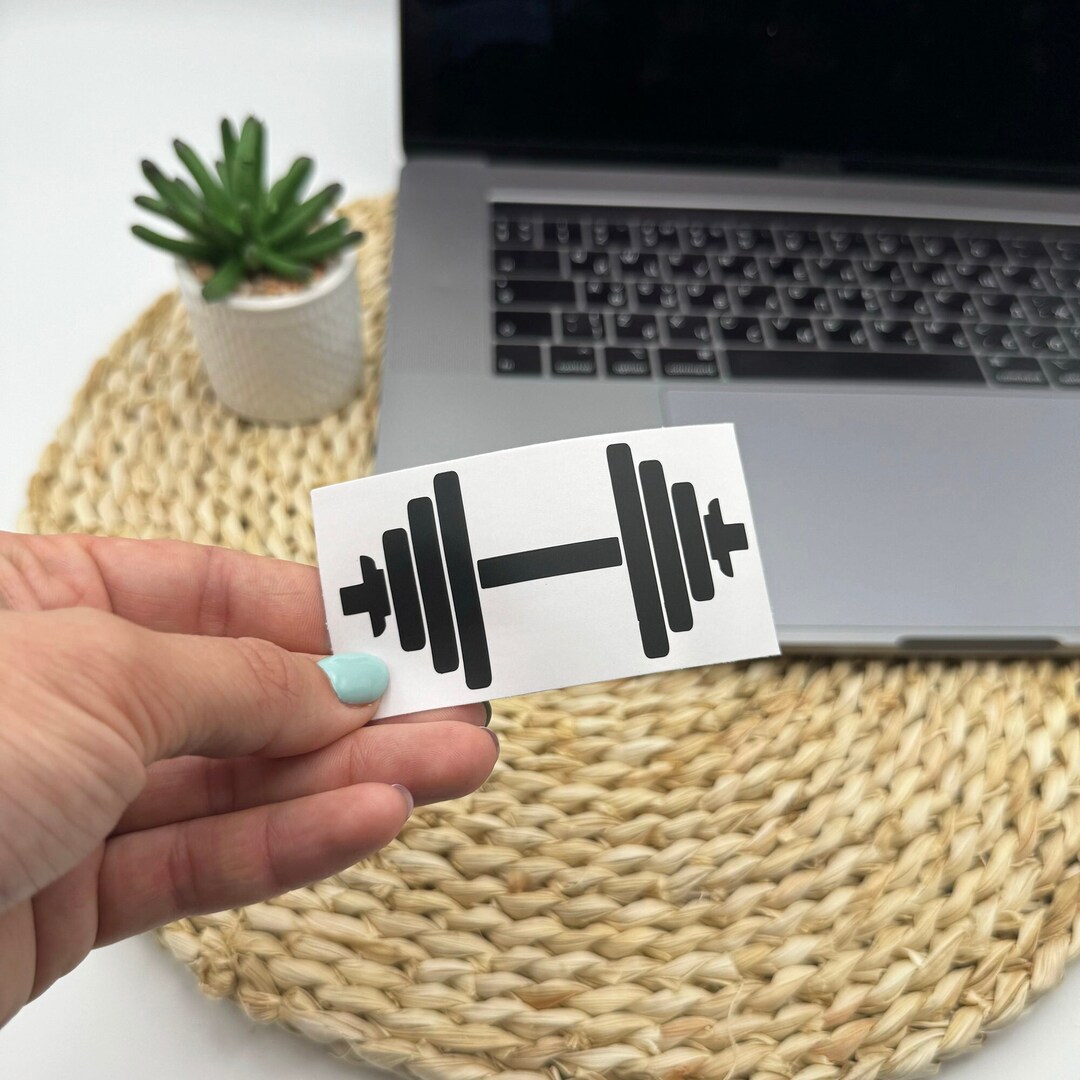 Barbell Vinyl Decal, Dumbbell Decal, Gym Decal, Barbell Sticker Laptop ...