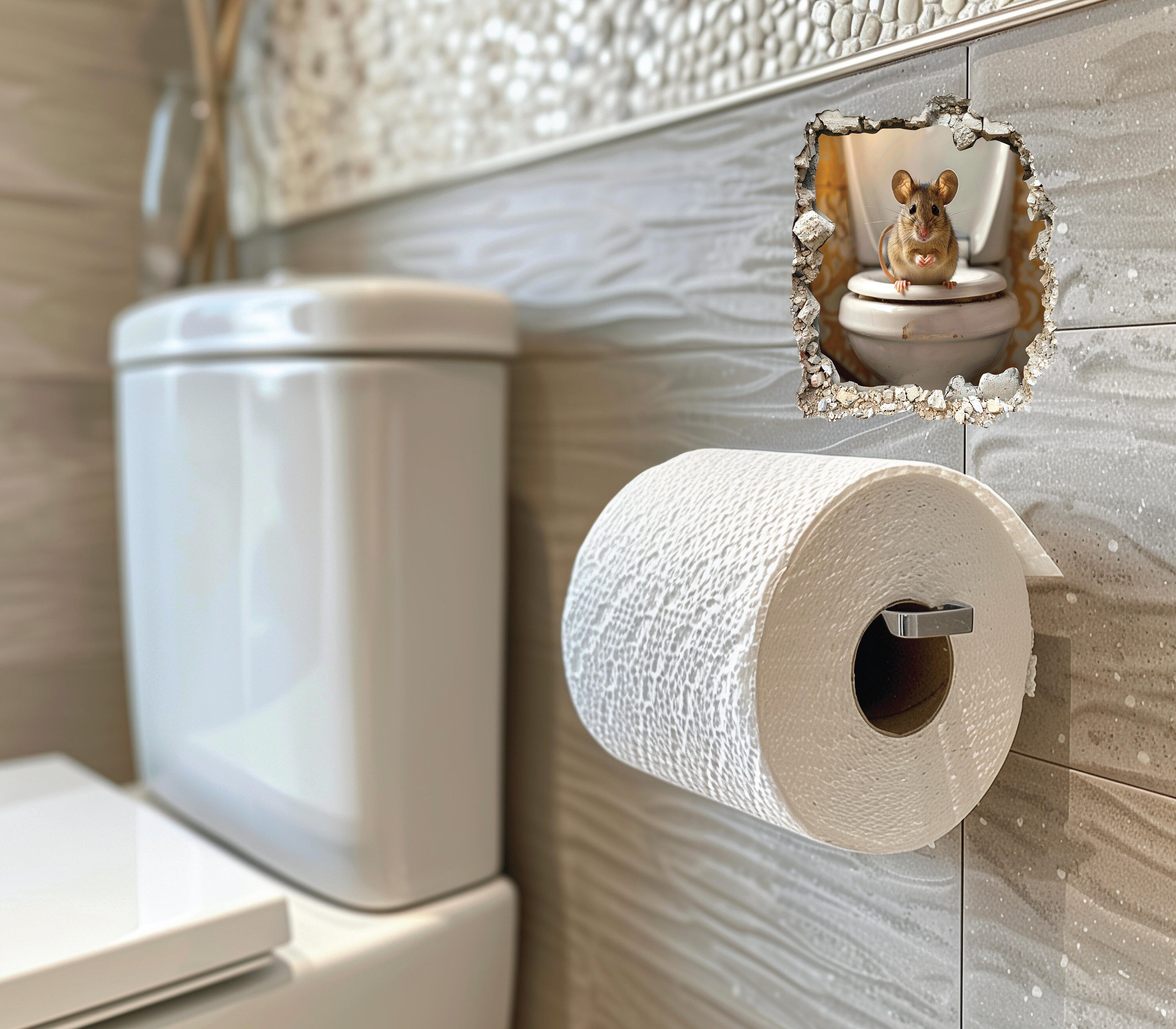 Mouse Sitting on Toilet in Mouse Hole Decal, Mouse Reading in Mouse ...