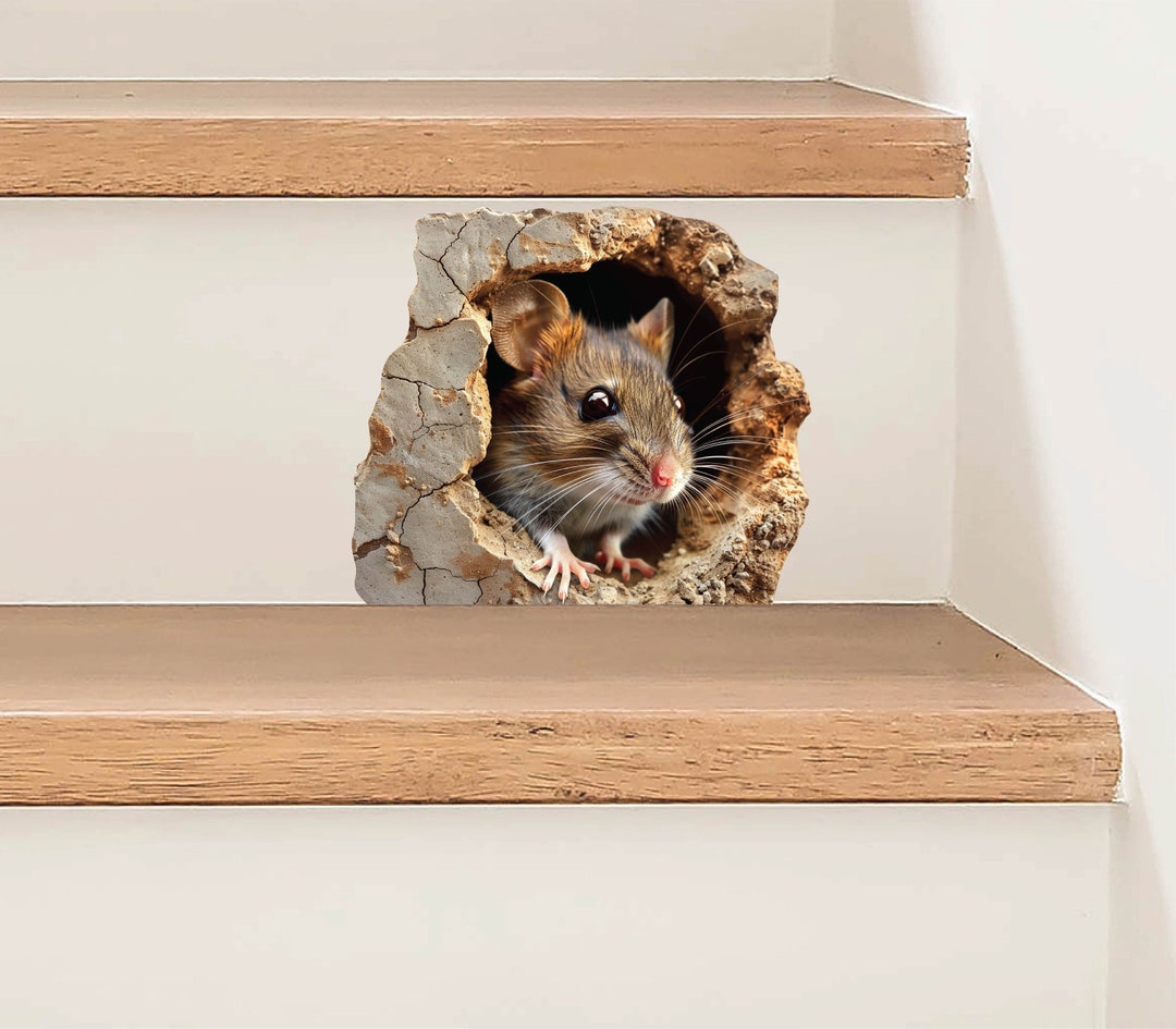 Mouse in Mouse Hole Decal, Mouse Hole 3D Wall Sticker, Realistic Mouse ...
