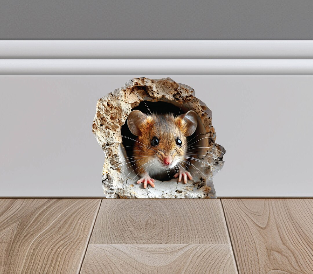 Mouse in Mouse Hole Decal, Mouse Hole 3D Wall Sticker, Realistic Mouse ...