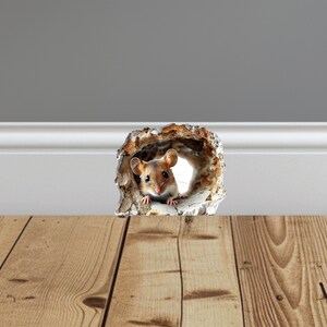Mouse in Mouse Hole Decal, Mouse Hole 3D Wall Sticker, Realistic Mouse ...