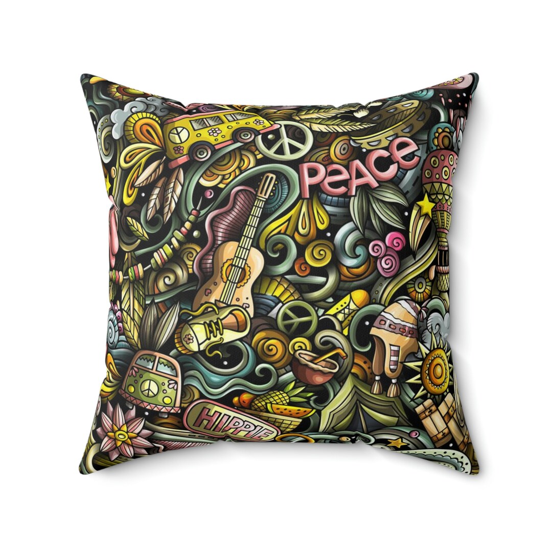 60's Sixties Hippy Psychedelic Square Pillow 70's Seventies 3d Art ...