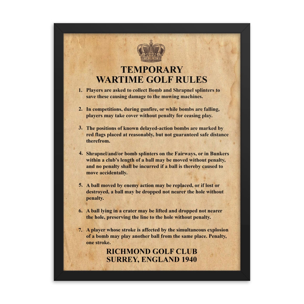WWII temporary Wartime Golf Rules Sign Handmade Vintage WW2 History ...