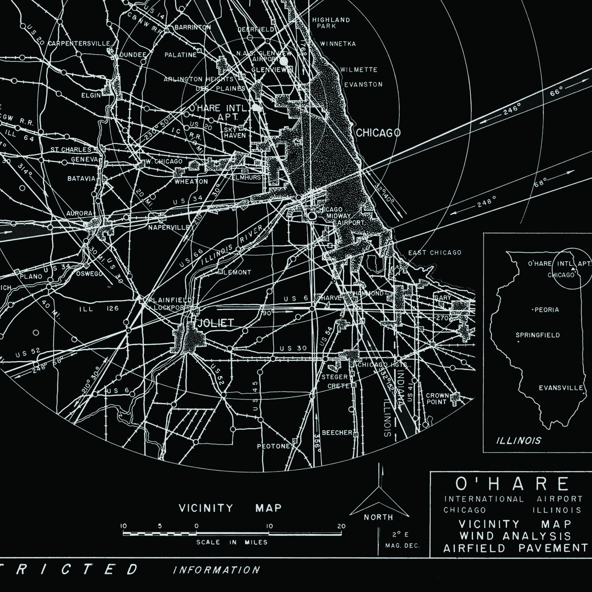 Chicago Ohare O'hare Airport Plans Diagram Map Print ORD USAF Top ...