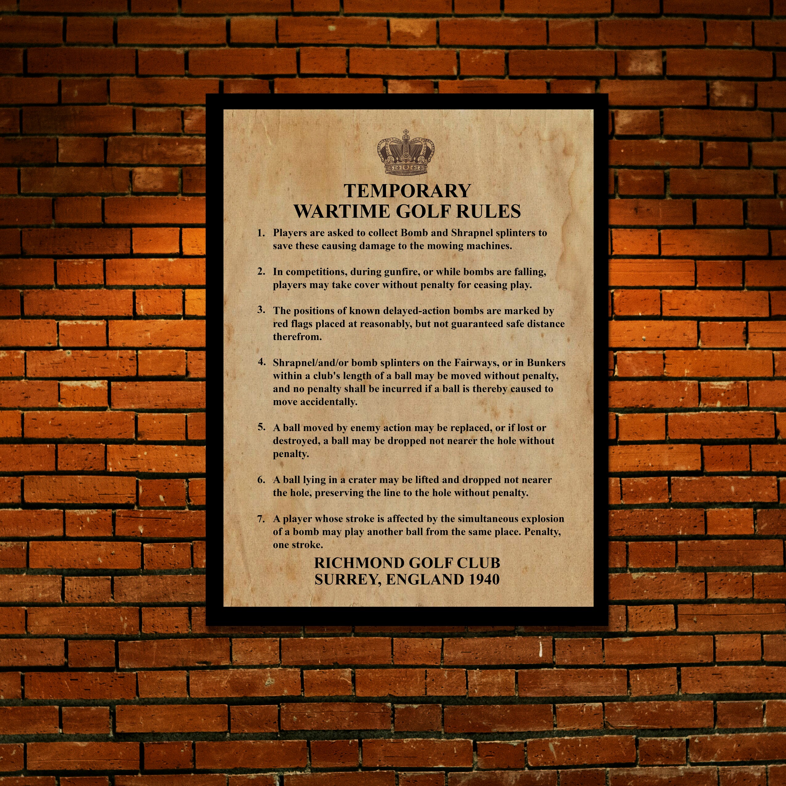 WWII temporary Wartime Golf Rules Sign Handmade Vintage WW2 History ...
