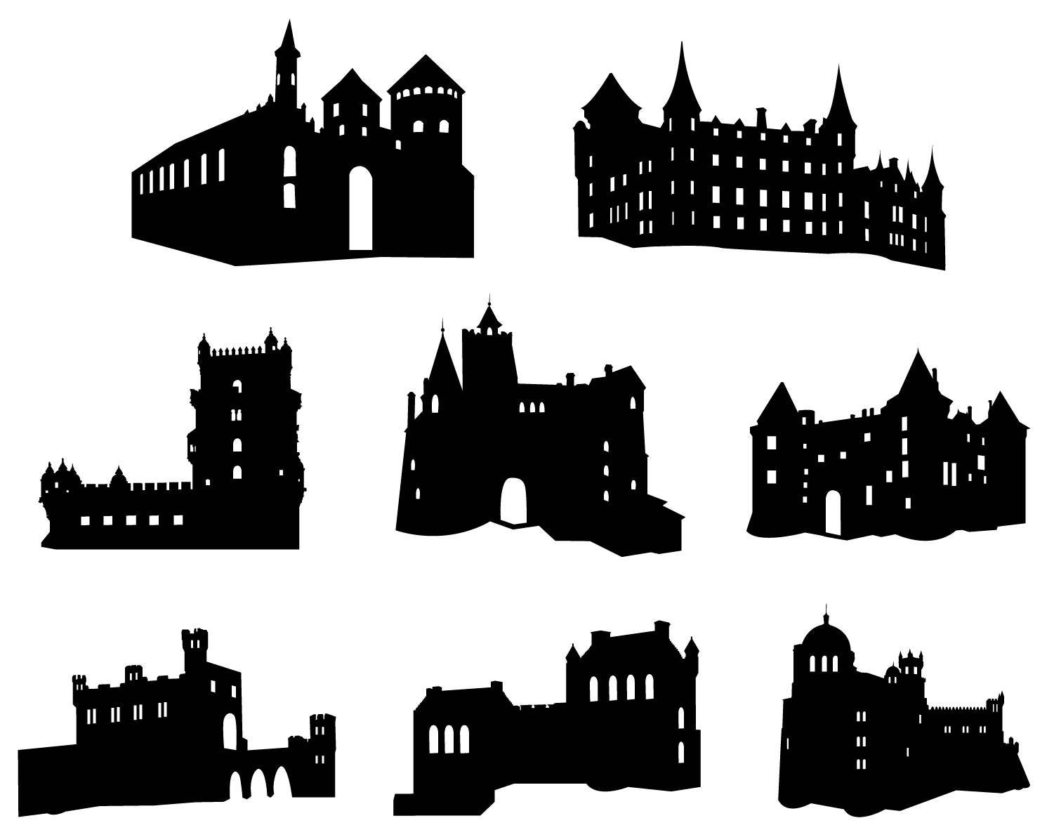 Castle SVG Silhouette Stencil Cameo Cricut Cutting Vector Editable File ...