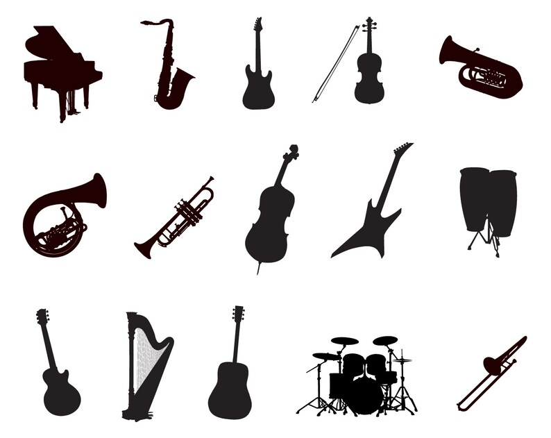 Musical Instrument SVG Silhouette Stencil Cameo Cricut Cutting Vector ...