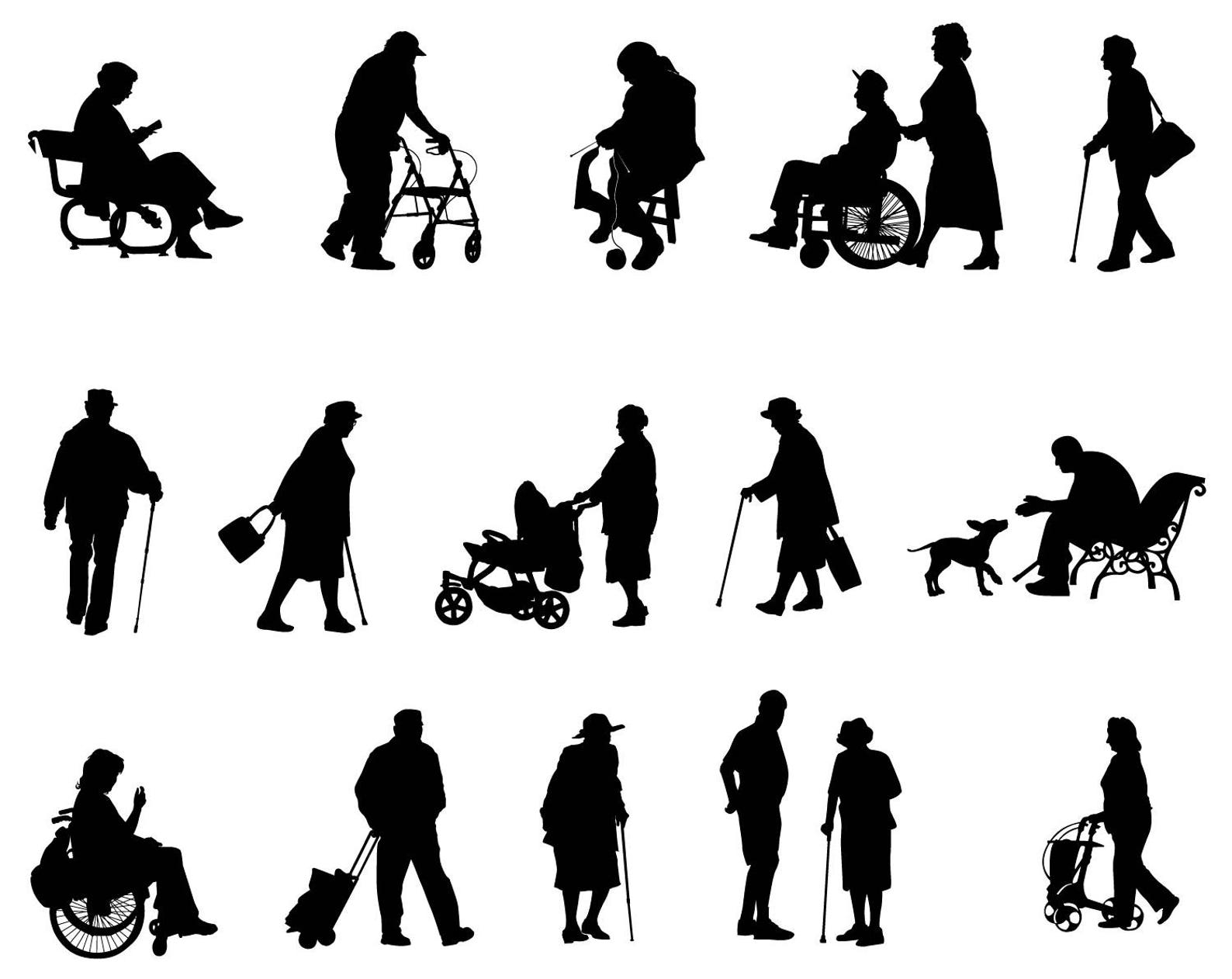 Senior People Silhouette Svg Png Vector Editable Stencil Cameo Cricut ...