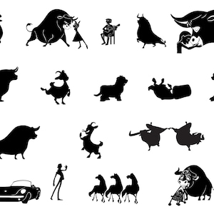 SVG Ferdinand Cartoon Bull Silhouette Stencil Template Png Cricut Cameo ...
