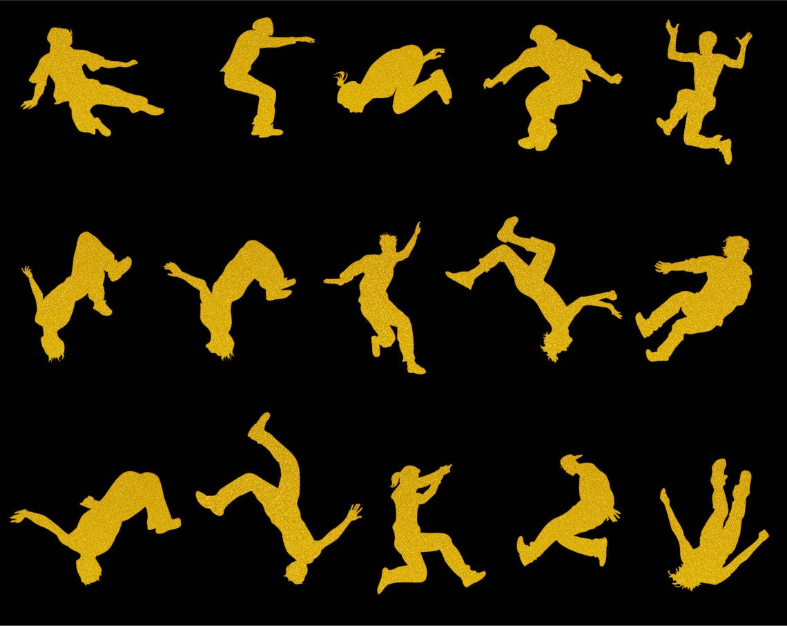 Jumping People Silhouette Teens Svg Stencil Template Png Moving Jump ...