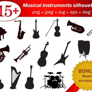 Musical Instrument SVG Silhouette Stencil Cameo Cricut Cutting Vector ...