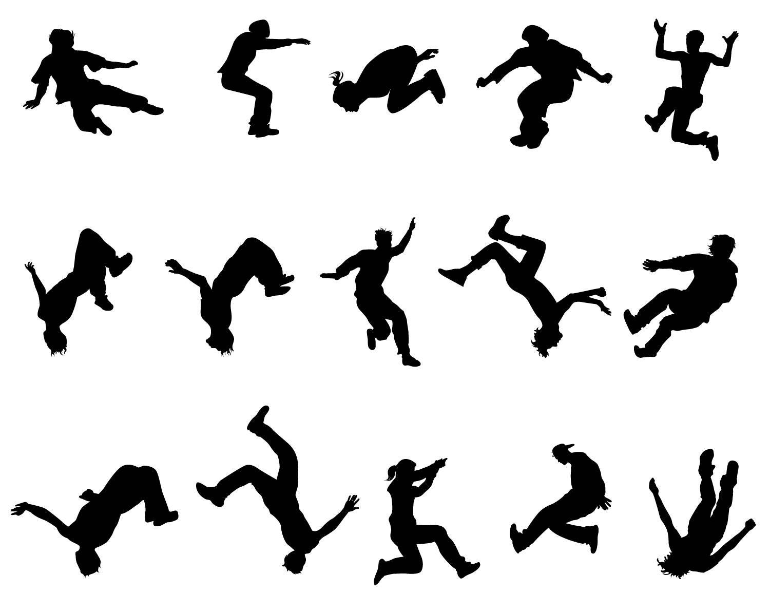 Jumping People Silhouette Teens Svg Stencil Template Png Moving Jump ...