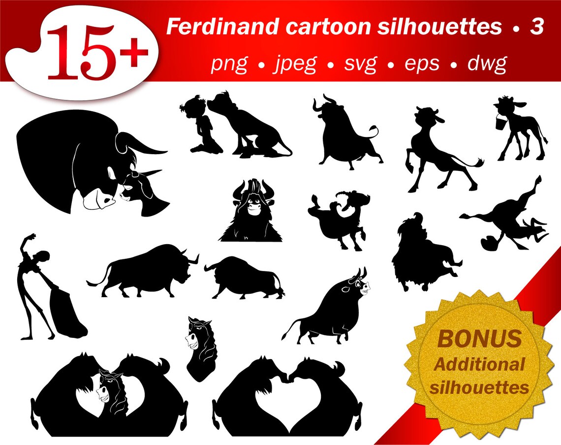 SVG Laser Cut Vector Stencil Files of Ferdinand Cartoon Silhouette ...
