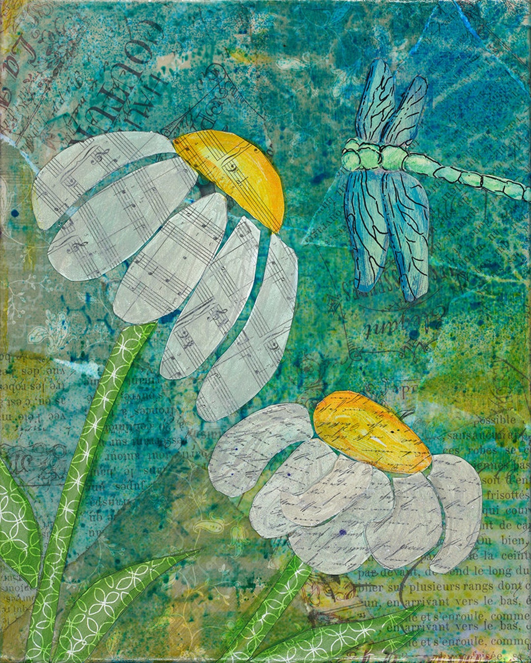 Dragonfly Aloft - Mixed Media Paper Collage by Brenda Bennett - Gallery ...