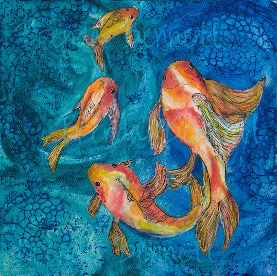 Fish Family Mixed Media Paper Collage by Brenda Bennett | Etsy