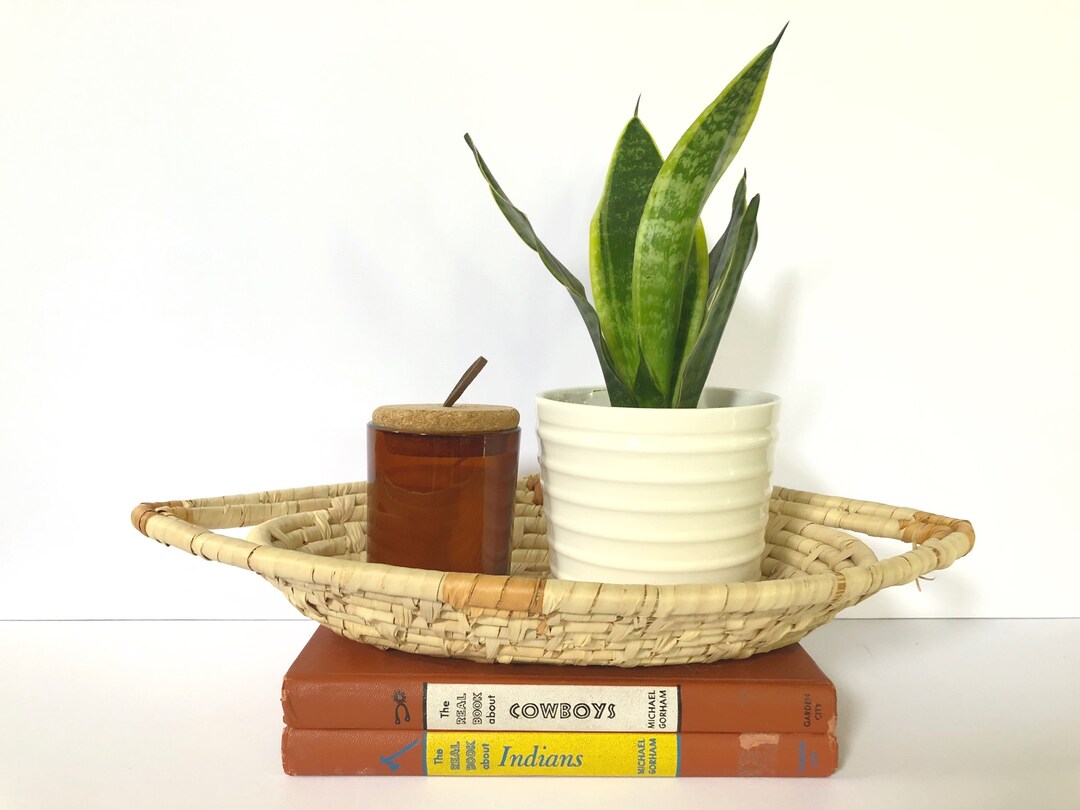 Oval Weaved Coil Raffia Straw Market Basket Trays | Natural Baskets | Neutral Colors | Boho ...