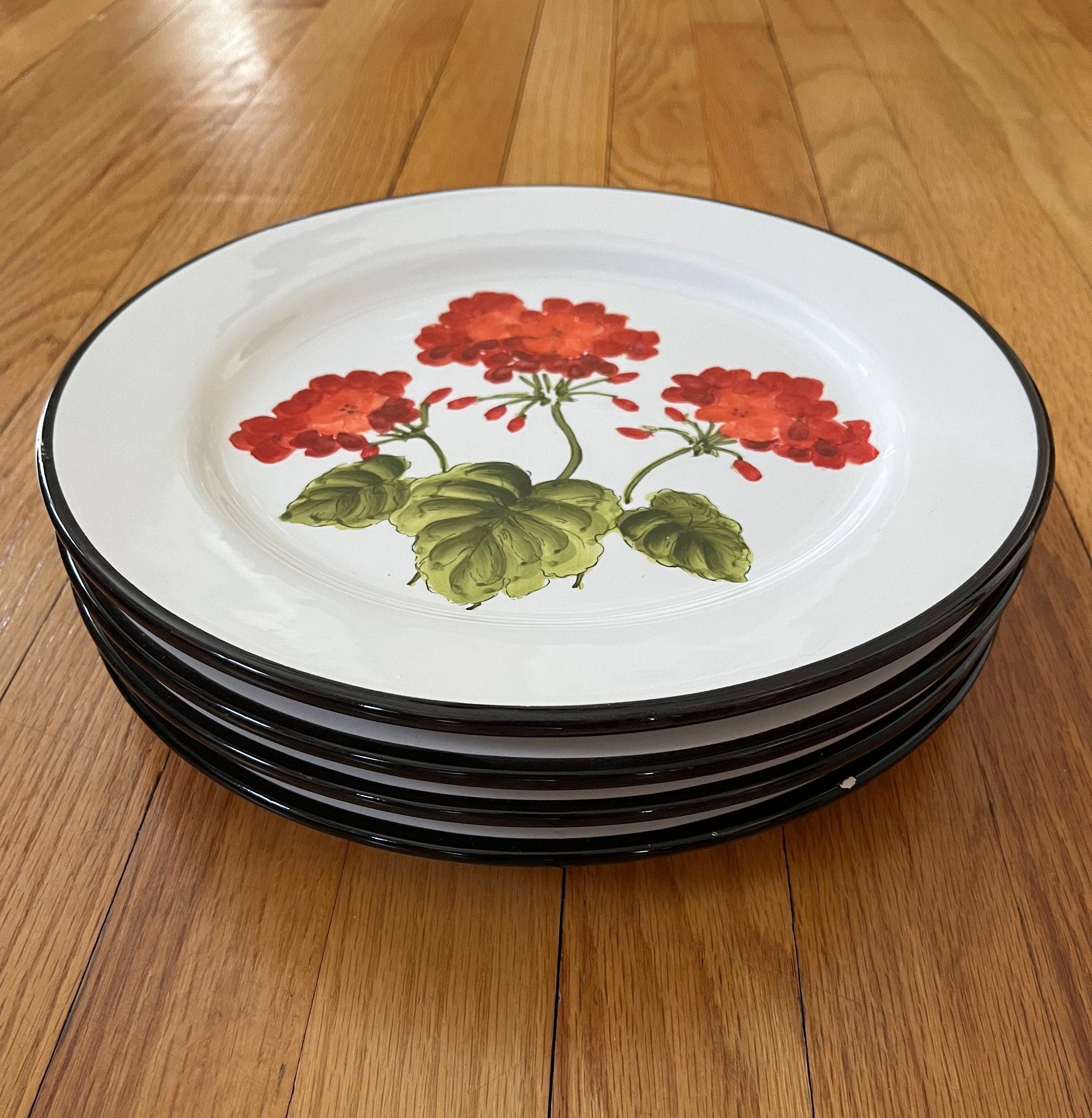Red Flower Plates | ND Hand Painted | Made in China | Set of 4 - Etsy