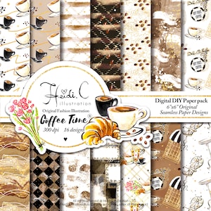 Coffee Paper, Digital Coffee Paper, Coffee Scrapbook Paper, Planner ...
