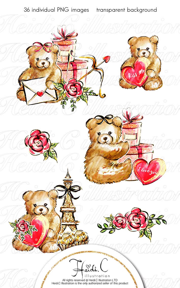Valentine Clipart Teddy Bear Valentines Day Love Clip Art - Etsy