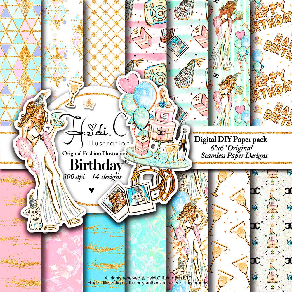 Birthday Party Digital Paper Happy Birthday Hand Painted | Etsy