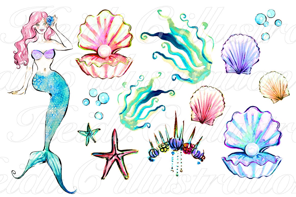Mermaid Clipart Mermaid Clip Art Mermaid Graphics Fashion - Etsy