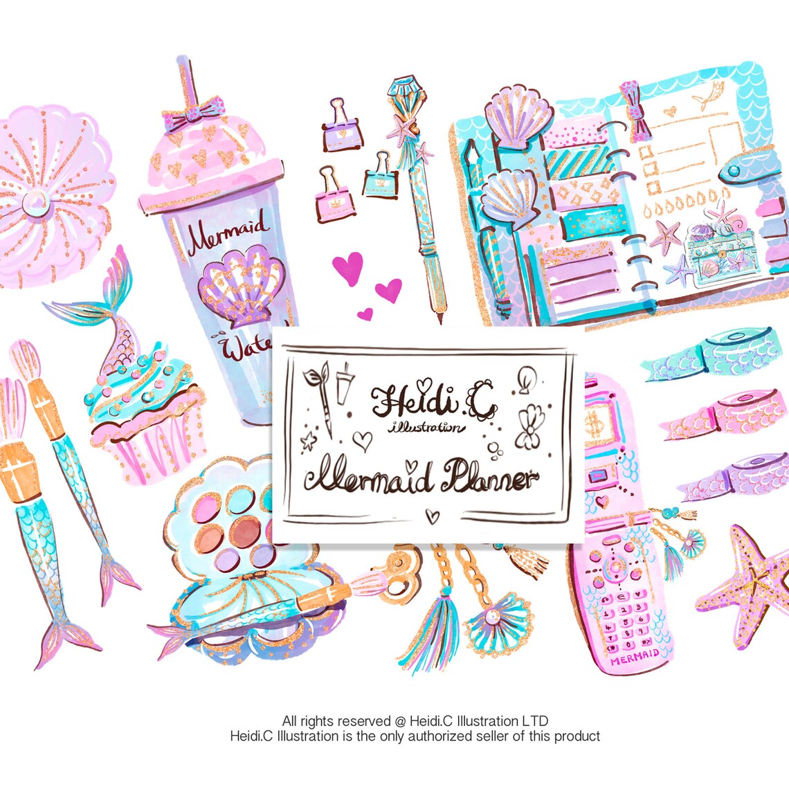 Mermaid Planner Clipart,stationary Clipart,stationary Clip Art,mermaid ...