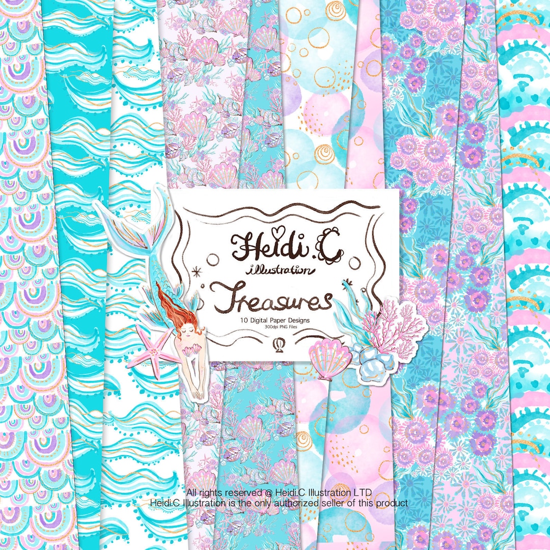 Mermaid Digital Paper,sea Digital Paper,summer Digital Paper,sealife ...